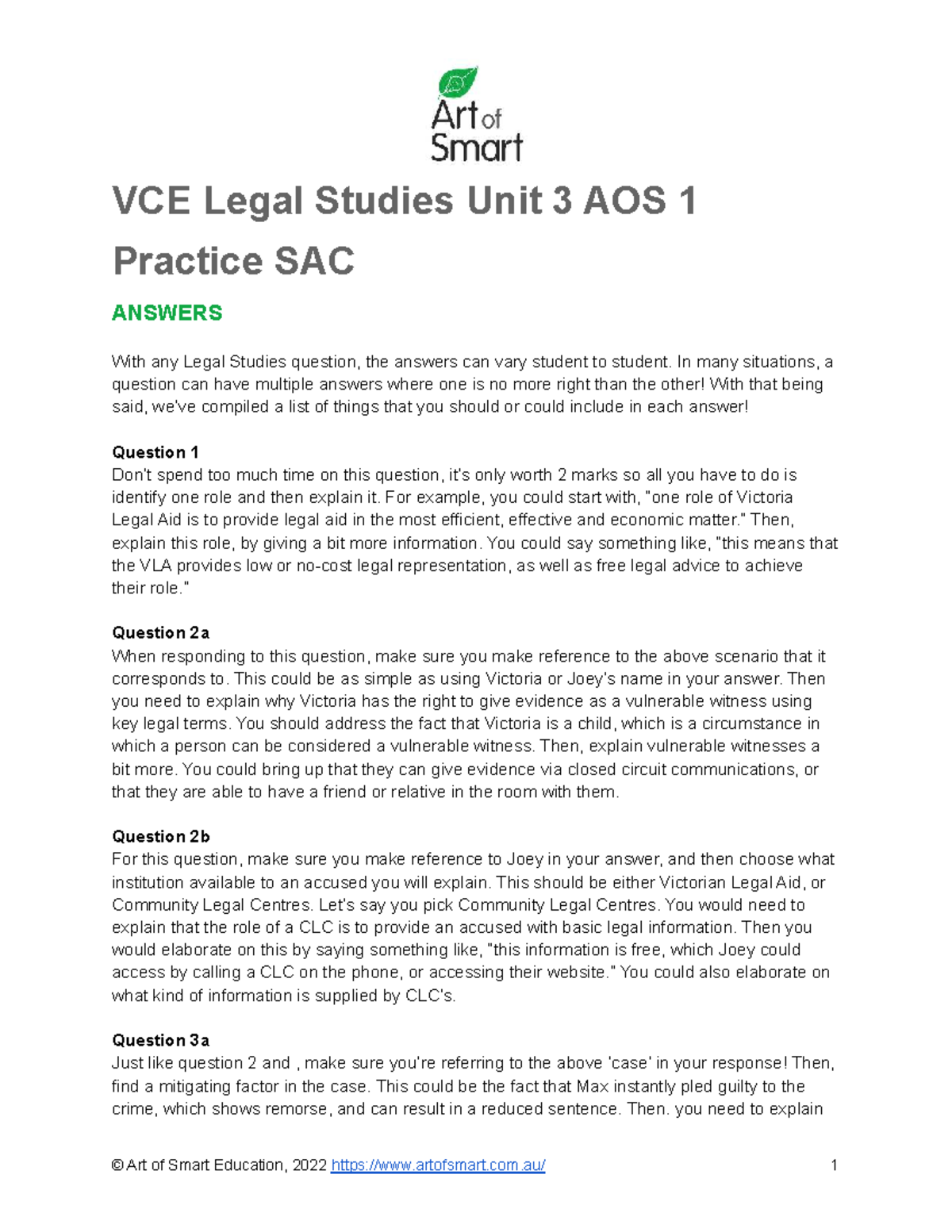 VCE Legal Studies Unit 3 AOS 1 Practice SAC Answer Guide - Studocu