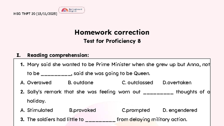 Lesson 5 - HSG THPT 20 Homework Correction: Reading Comprehension ...