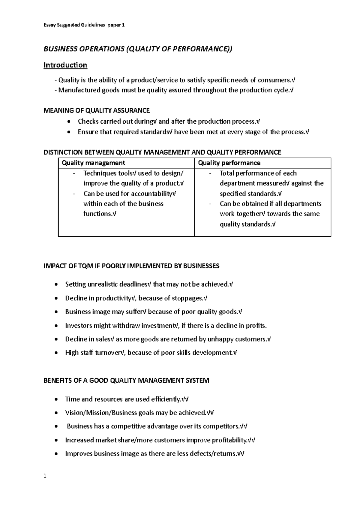 Business Paper 1 Essay Guidelines: Quality Management & Strategies ...