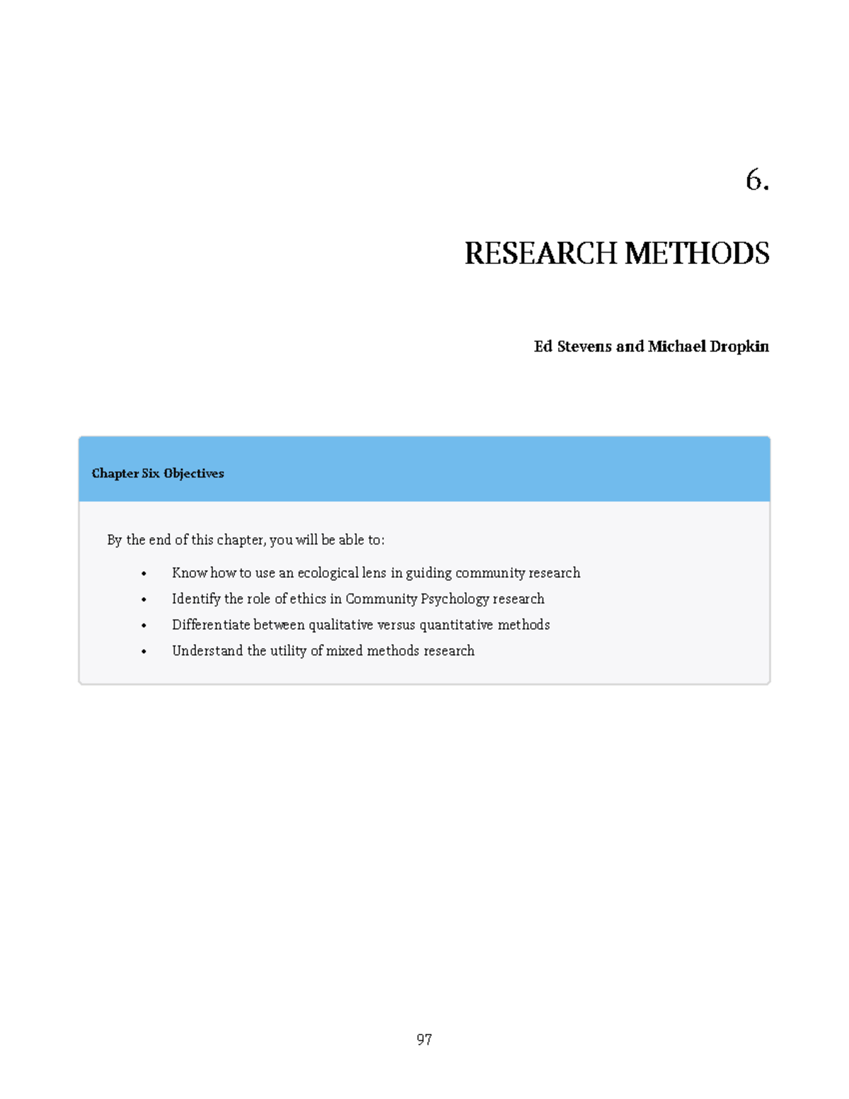 Research Methods in Community Psychology: Chapter 6 Overview (PSY 101 ...