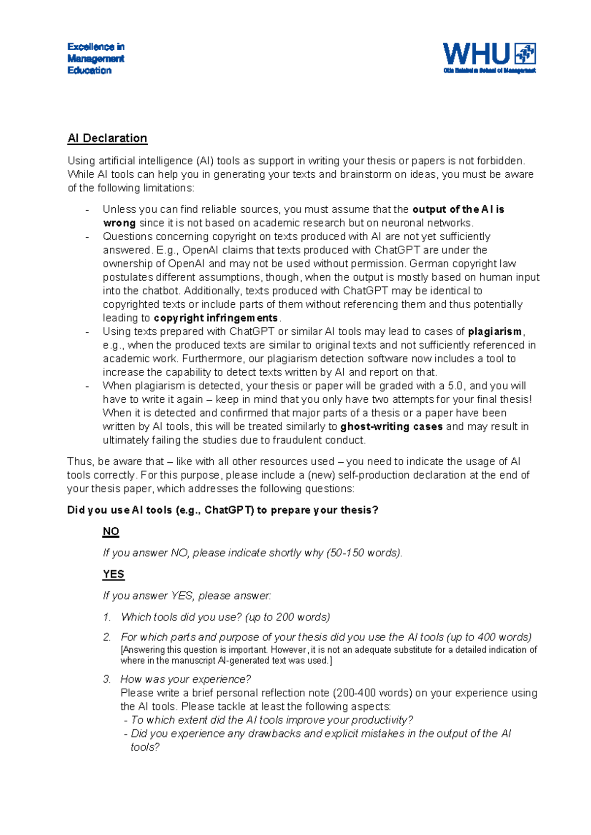 AI Declaration Guidelines for Thesis Writing with AI Tools - Studocu