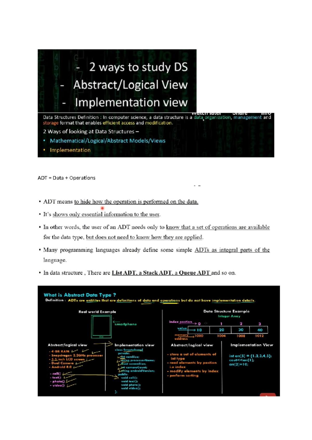 ADT - Not Applicable - 2 ways to study DS View Implementation view Data Structures Definition ...