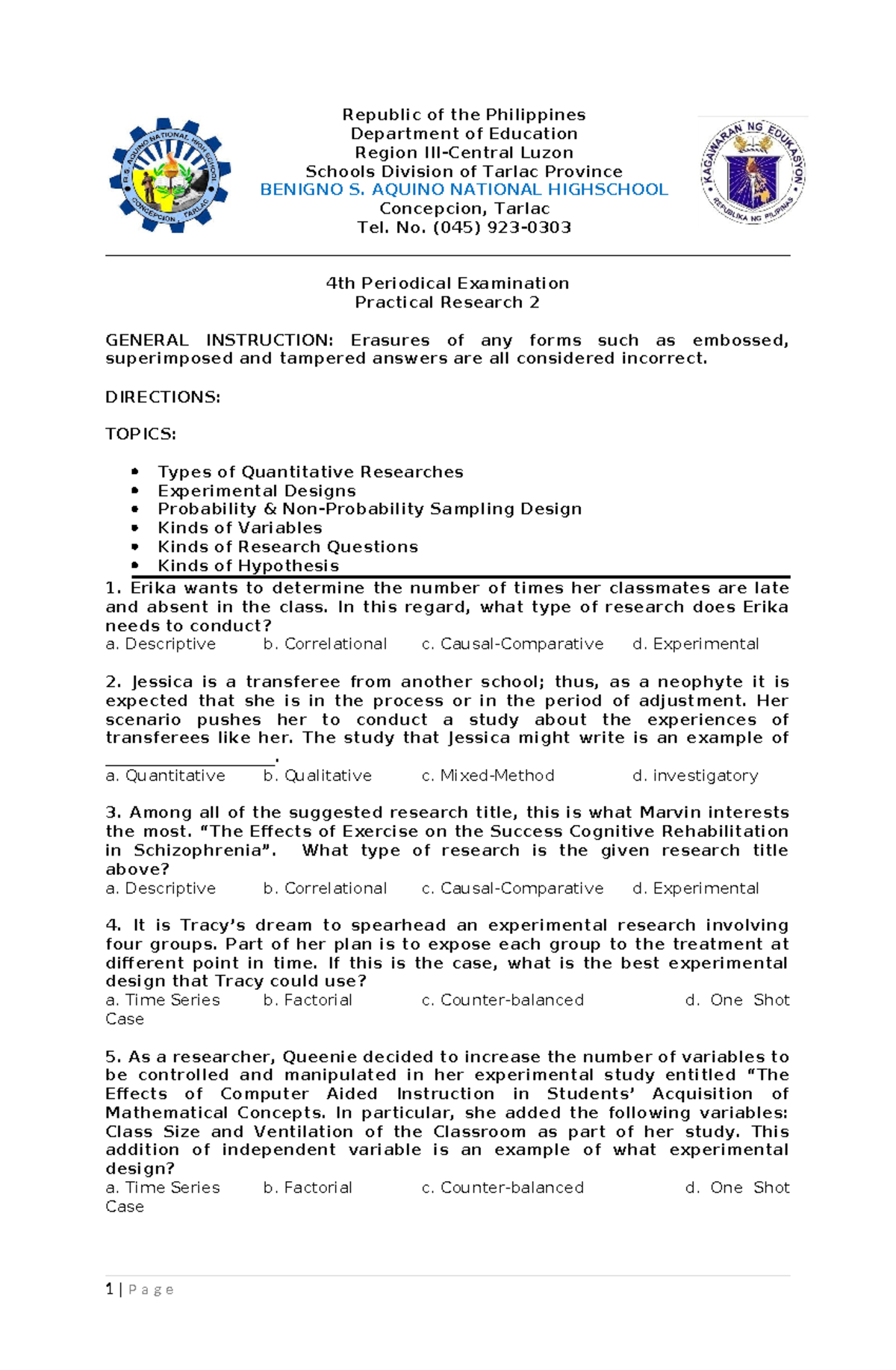 Practical Research 2 4th Quarter EXAM Questions and Review Guide - Studocu