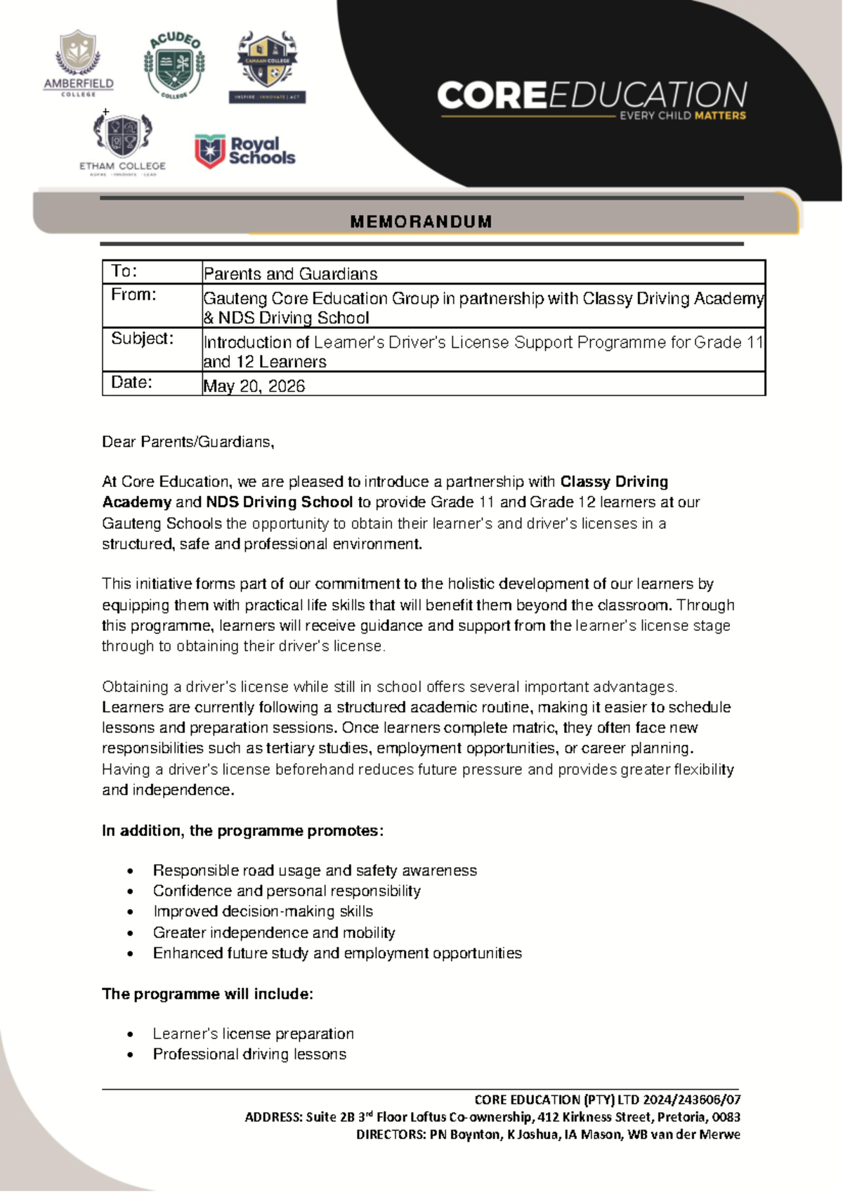 Parent Memo 20260522 - License Support Program for Grades 11 & 12 - Studocu