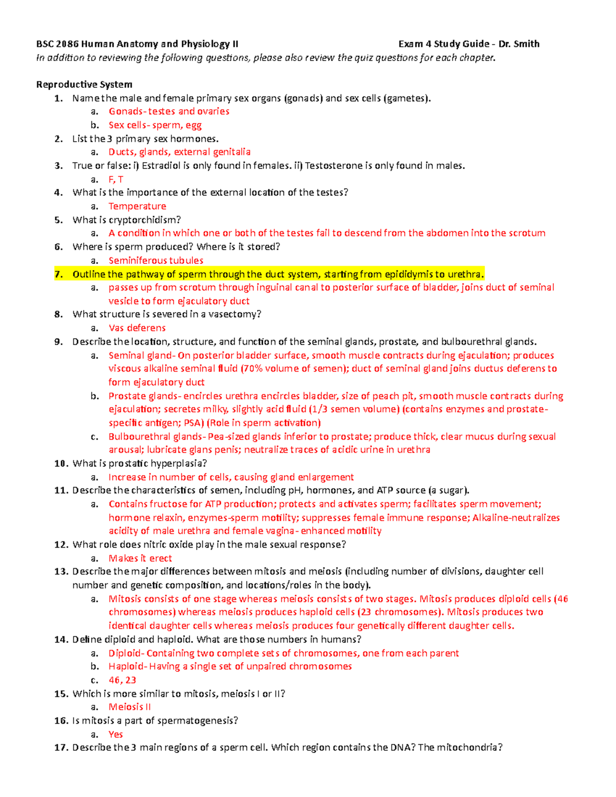 BSC 2086 Exam 4 - It is a study guide for the last exam - BSC 2086 ...