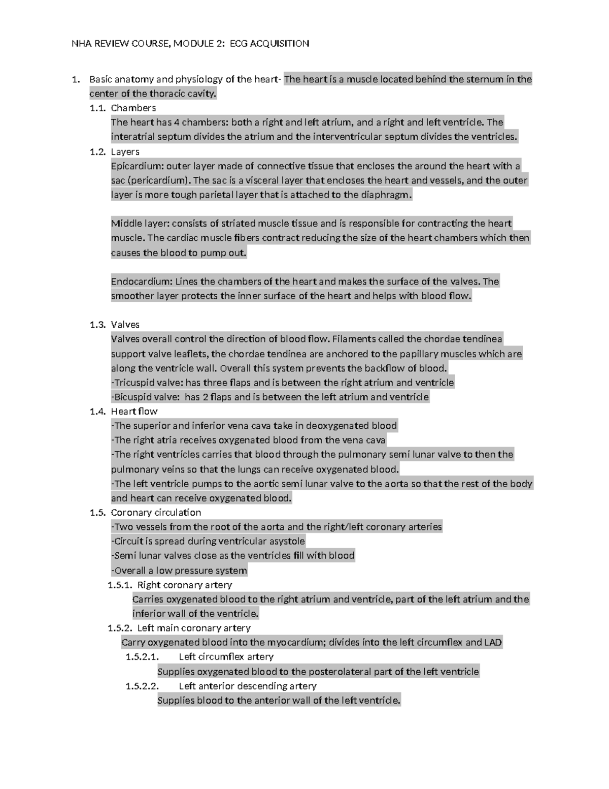 CET Study Guide: Heart Anatomy & ECG Concepts Outline - Studocu