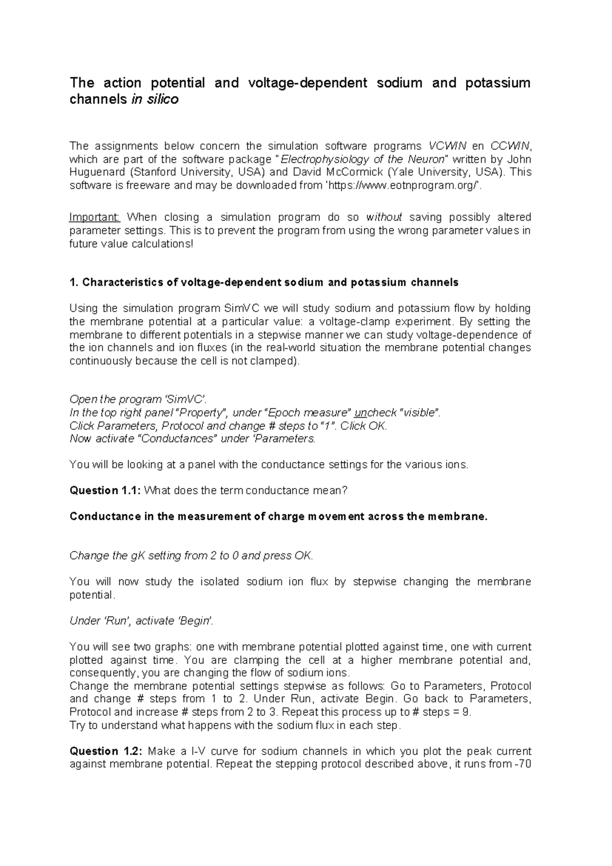 Neurophysiology HW Assignment: Action Potentials & Ion Channels ...