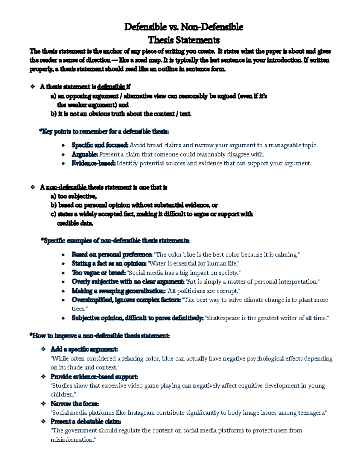 Defensible vs Non-Defensible Thesis Statements: Key Insights and ...