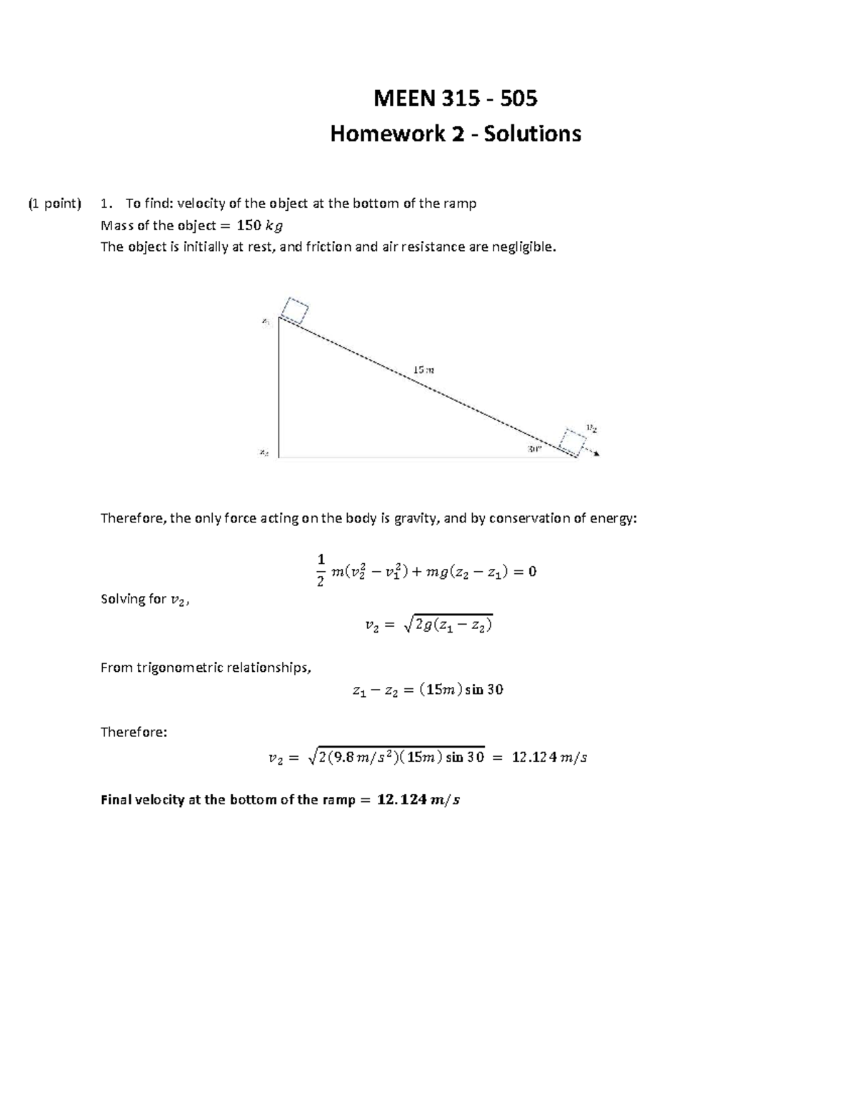 MEEN 315 505 Homework 2 Solutions: Power & Energy Analysis - Studocu