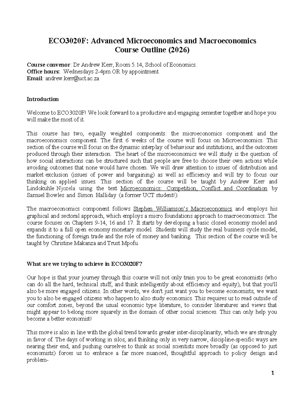 ECO3020F: Advanced Micro & Macro Economics Course Outline (2026) - Studocu