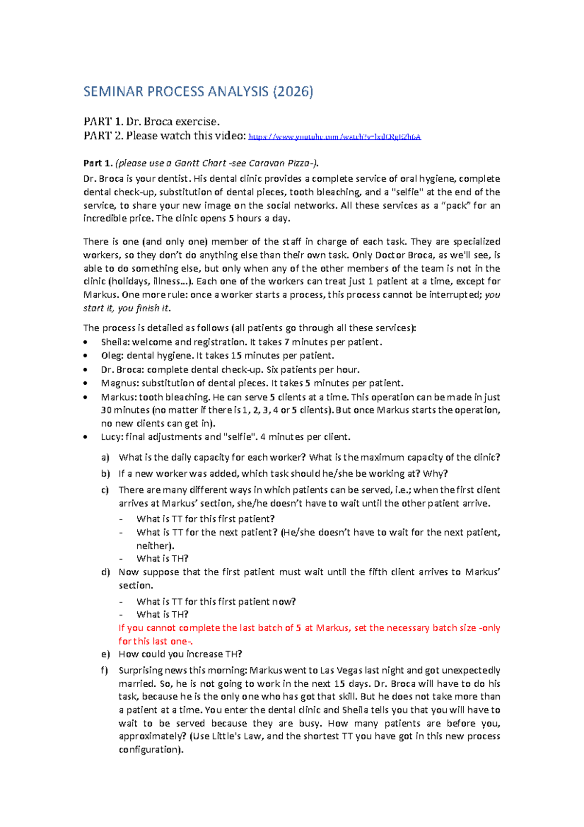 SEMINAR 1 PROCESS ANALYSIS (2026) - GANTT CHART EXERCISE - Studocu