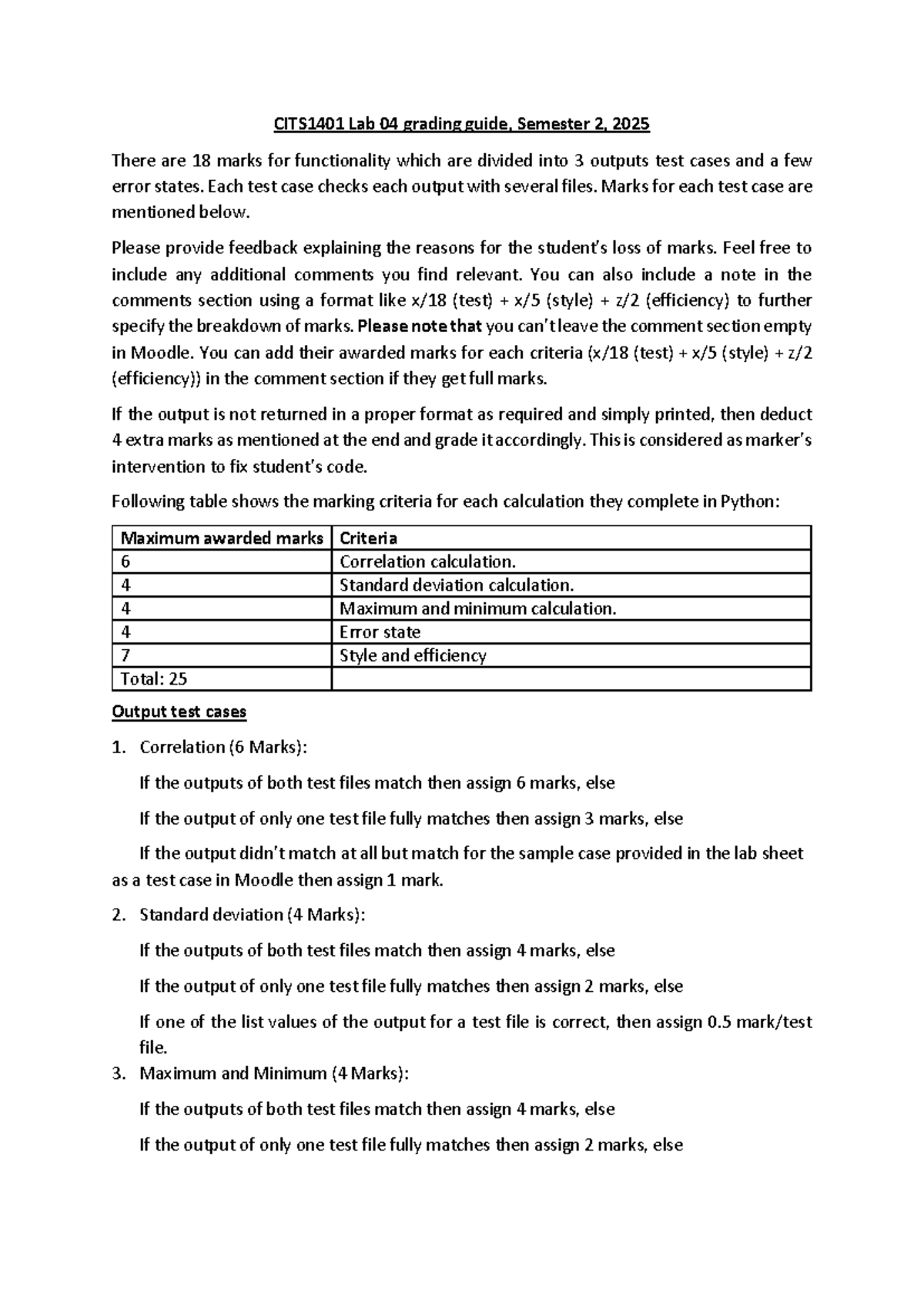 CITS1401 Lab 04 Grading Guidelines and Feedback Criteria - Studocu