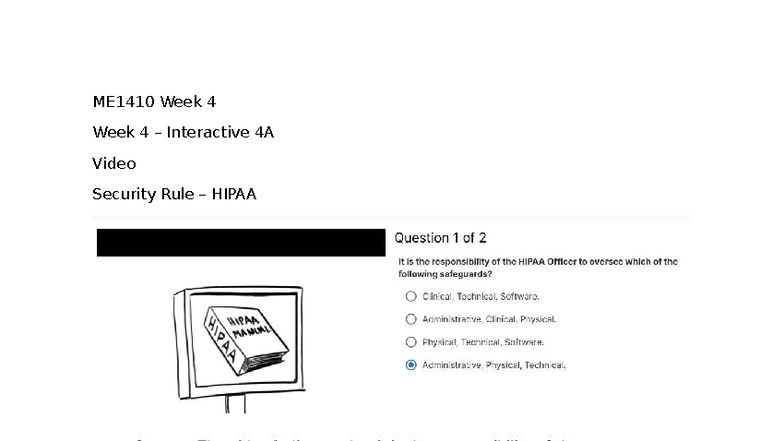 ME1410 Week 4 Interactive Assignments on HIPAA Security Rule - Studocu
