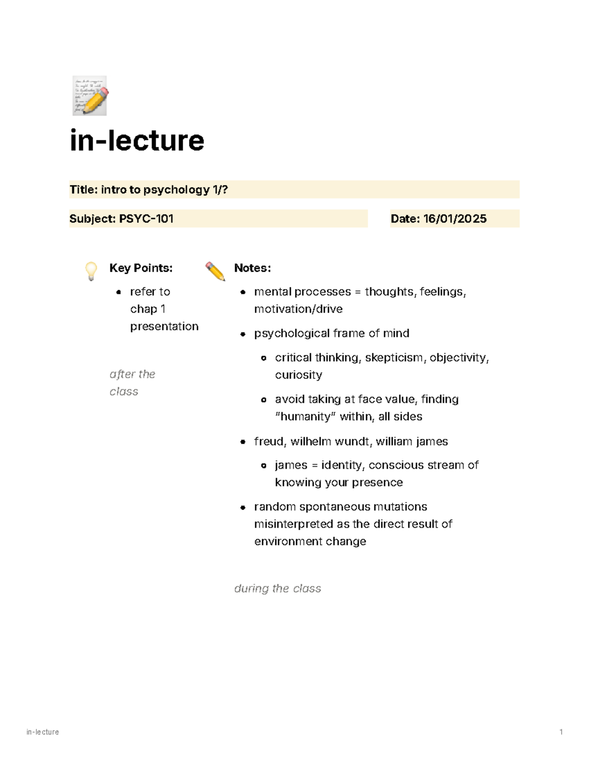 PSYC101 01-16 in-lecture - in-lecture 1 📝 in-lecture Title: intro to ...