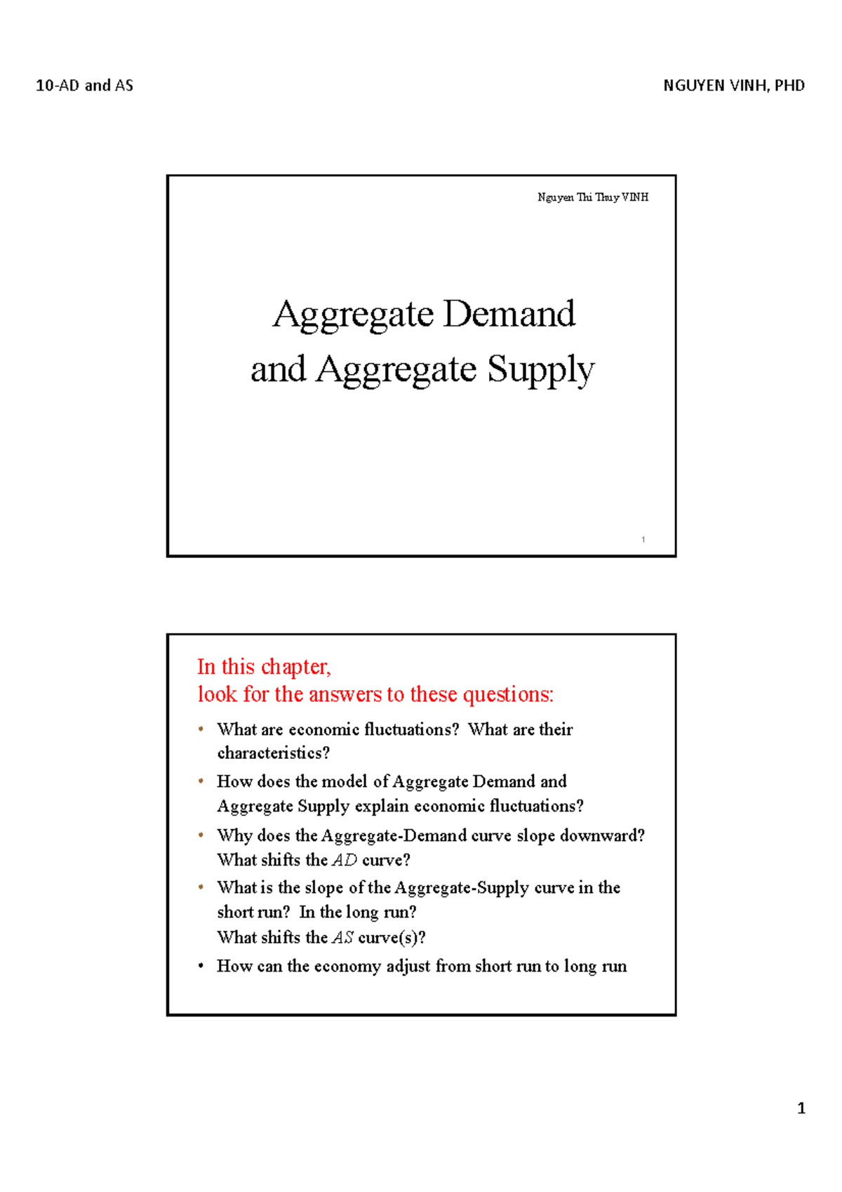 Aggregate Demand and Supply Analysis - Macro 10-AD and AS-SV - Studocu