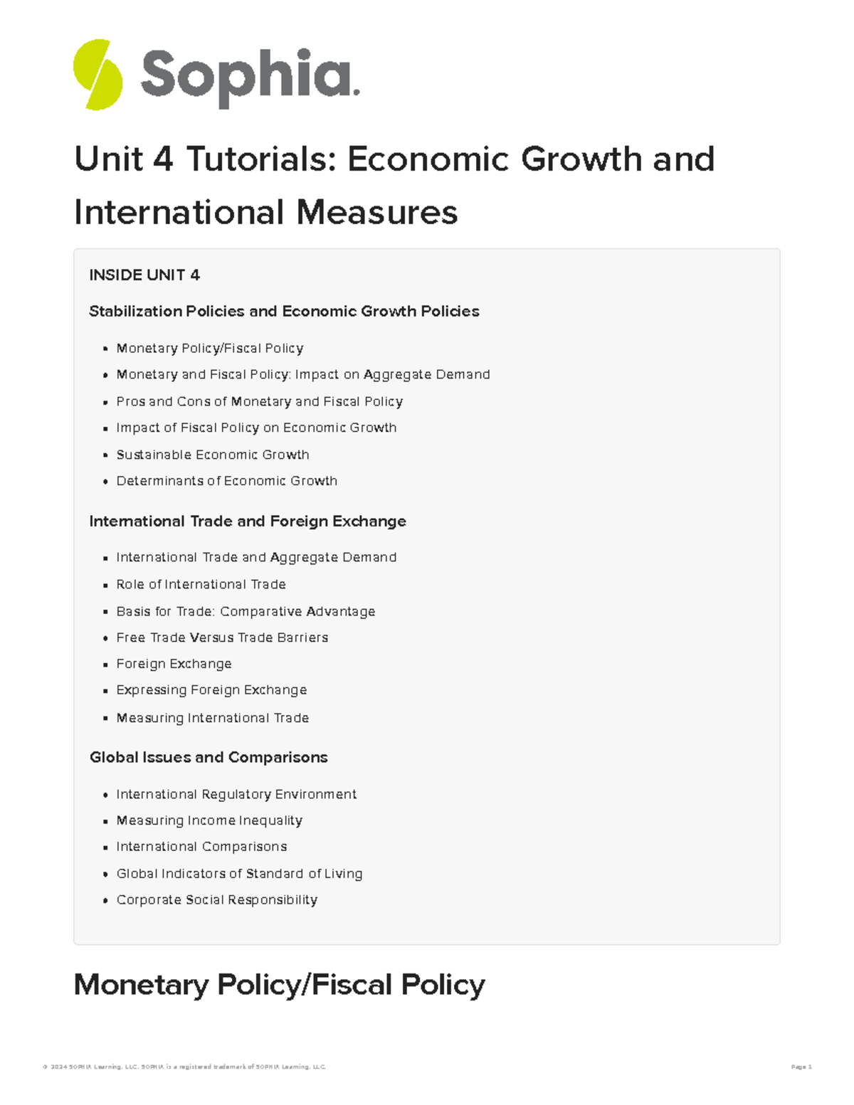 Unit 4 Tutorials: Economic Growth & Policies - Monetary & Fiscal ...