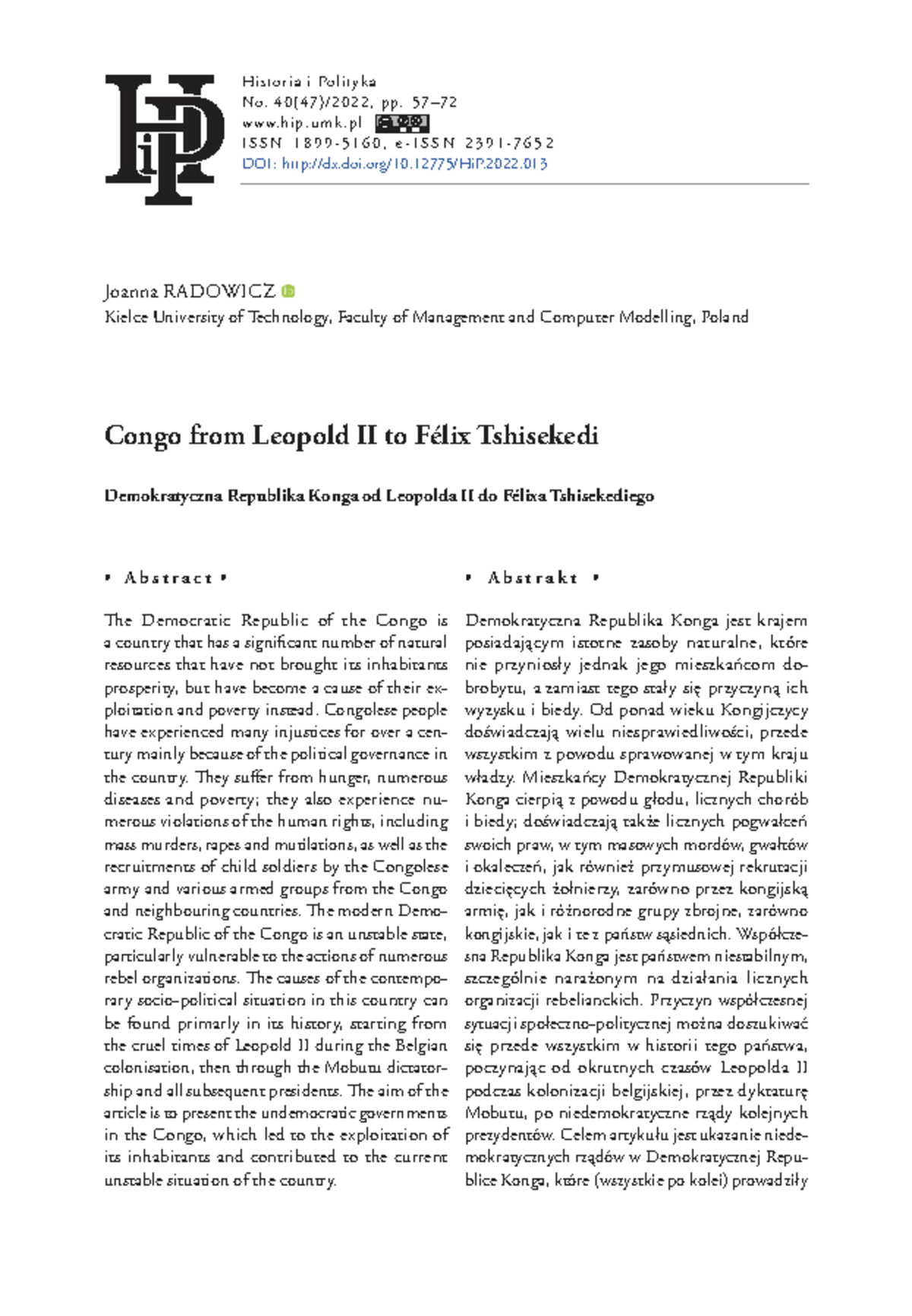 Congo's Historical Struggles: From Leopold II to Félix Tshisekedi - Studocu