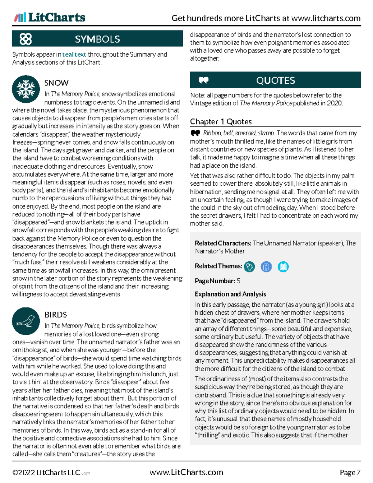 Memory Police: Symbols & Quotes Analysis (Chapters 1-8) - Studocu