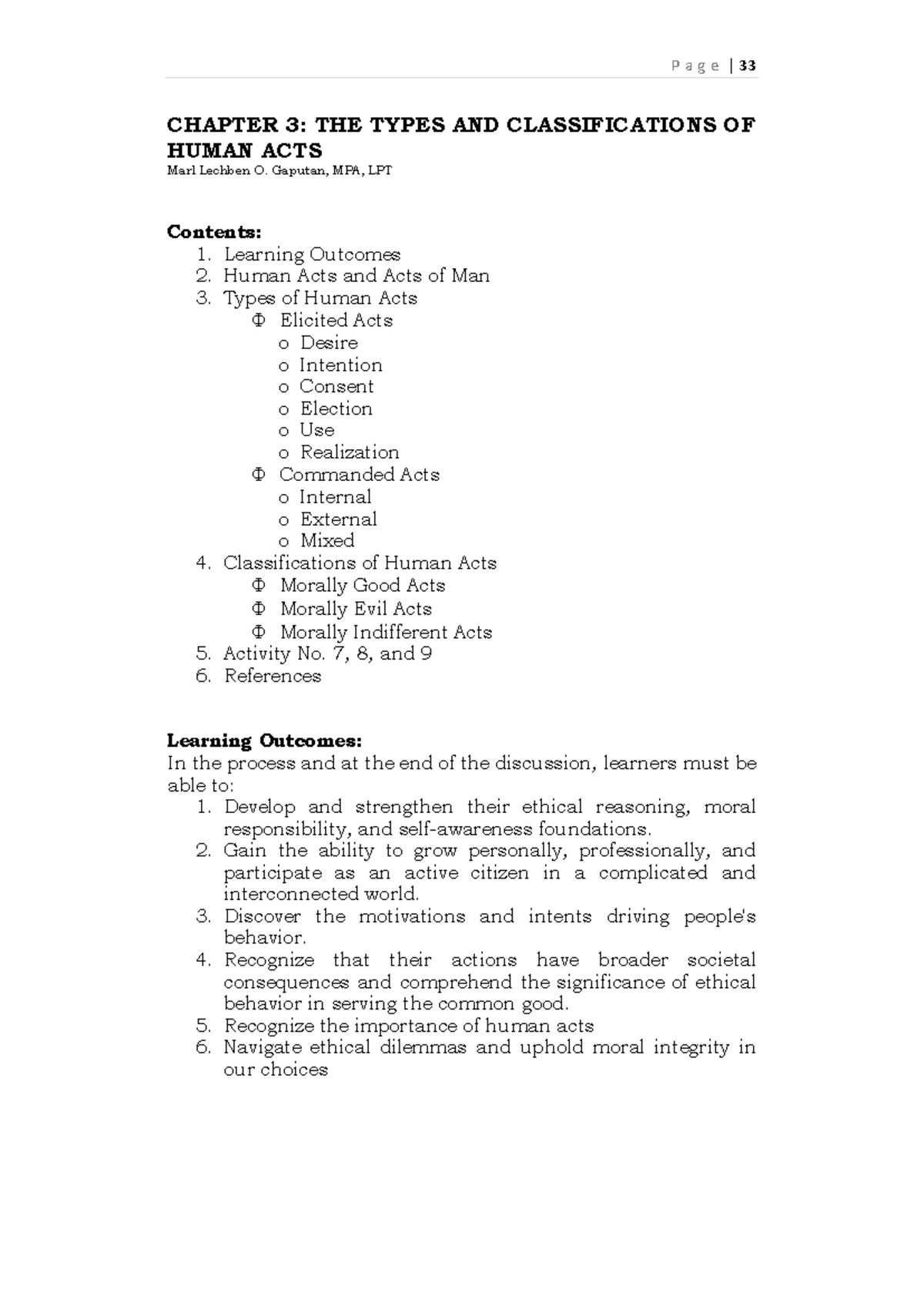 The Types and Classifications of Human Acts - CHAPTER 3: THE TYPES AND ...