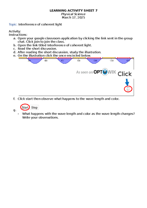 Learning Activity Sheet 8: Wave Interference in Physical Science - Studocu