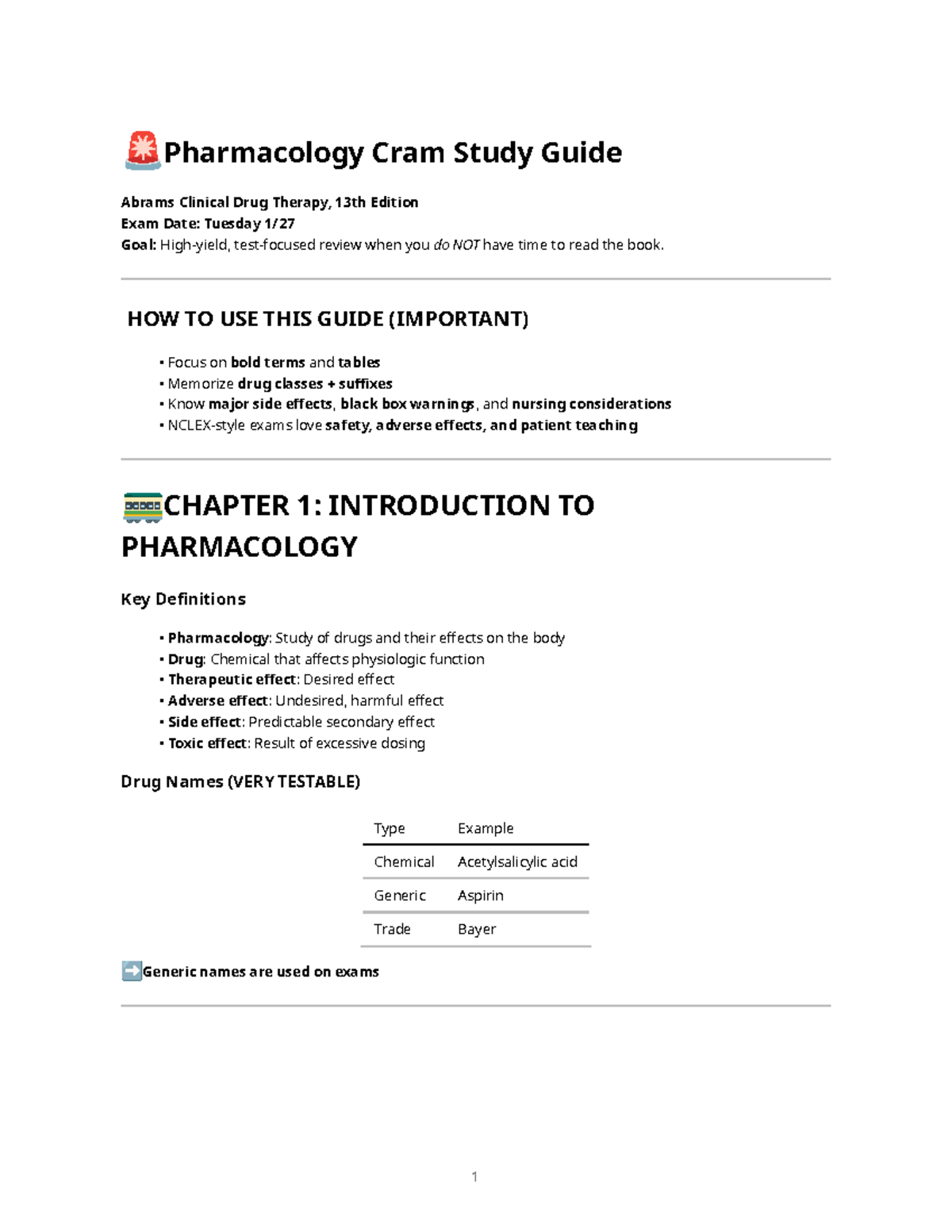 Pharmacology Cram Study Guide - High-Yield Review - Studocu