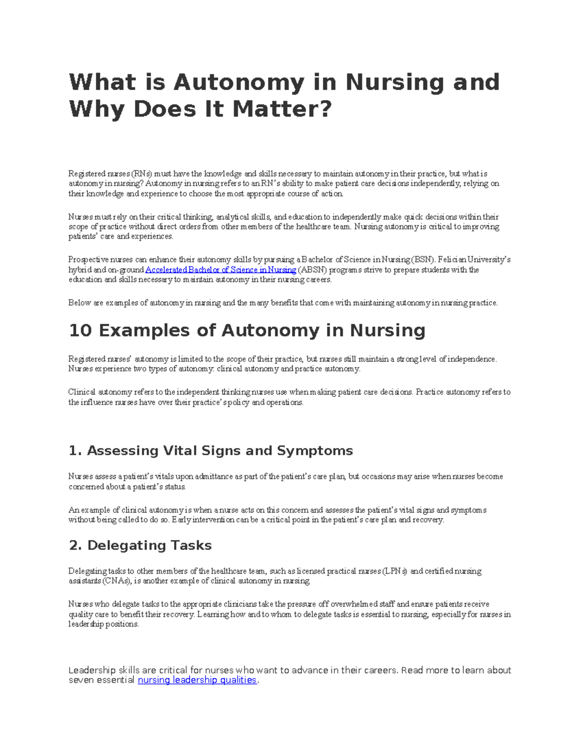 Autonomy in Nursing: Importance and Impact on Patient Care - Studocu