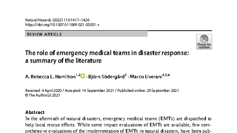 Natural Hazards (2022) - The Role of EMTs in Disaster Response: A ...