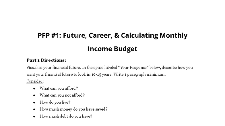 PFP Personal Finance Project: Future Career & Income Budget Analysis ...