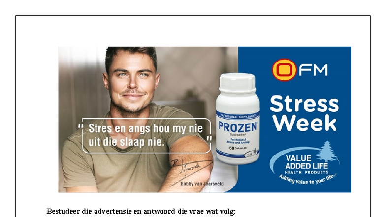 Advertensie aktiwiteit - Bestudeer die advertensie en antwoord die vrae ...