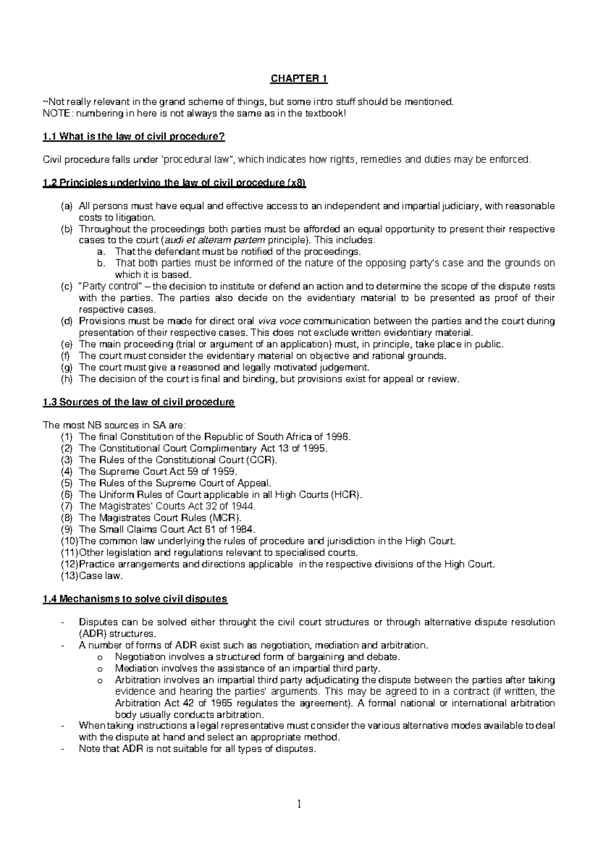 Civil Procedure Notes: Key Concepts and Principles (CIV 101) - Studocu