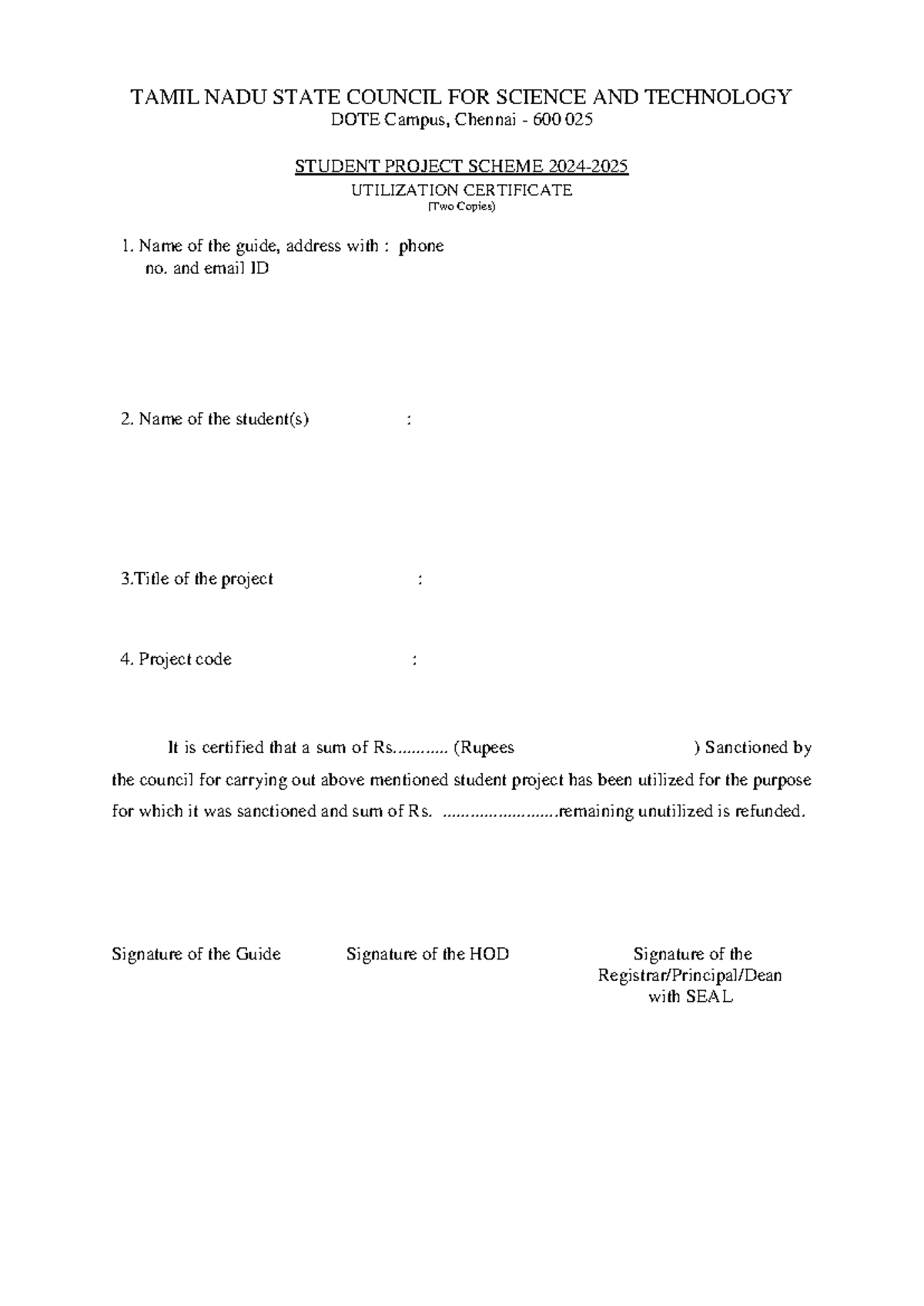 SPS UC 2024-25: Student Project Scheme Utilization Certificate - Studocu