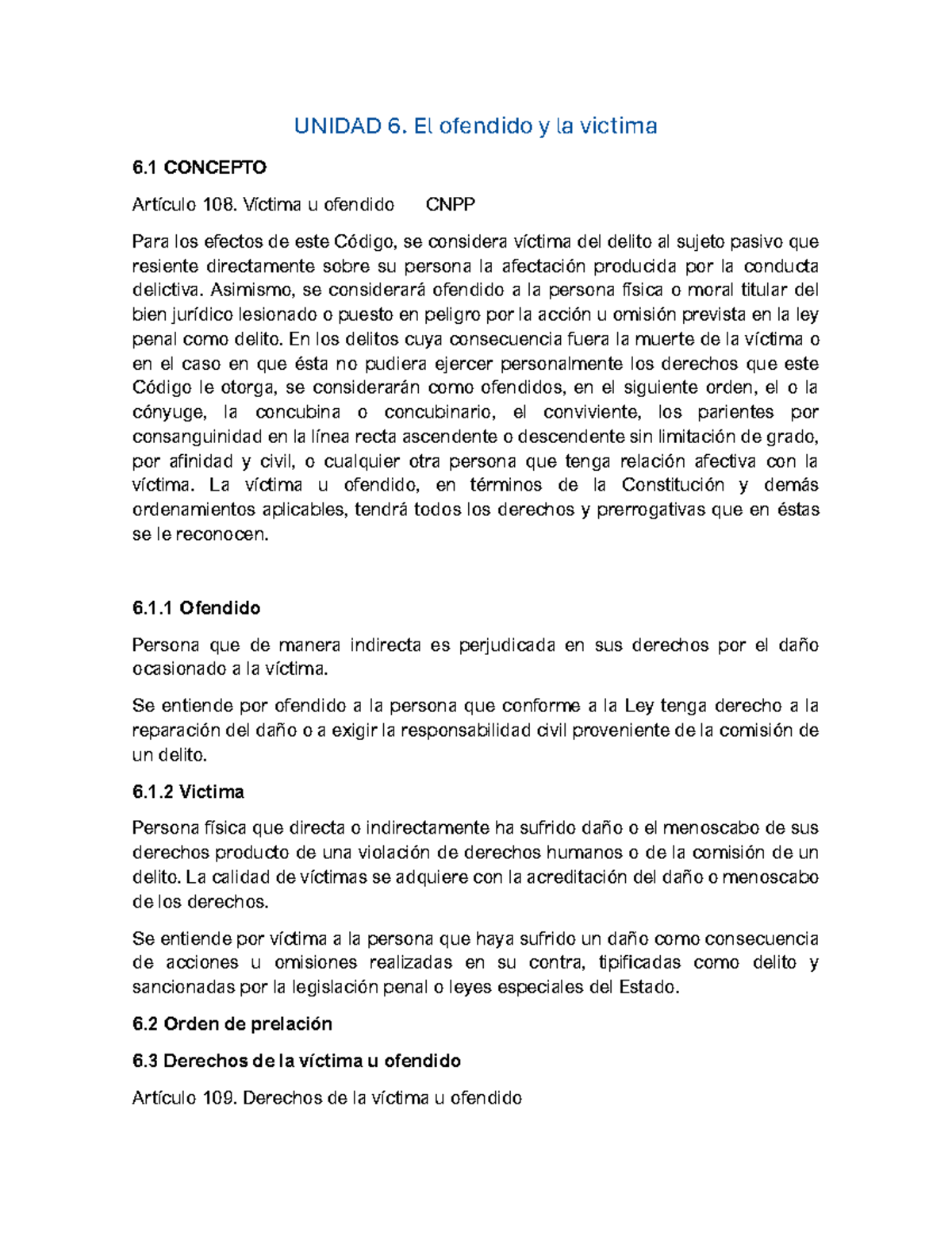 El Ofendido y la Víctima en el Derecho Procesal Penal: Unidad 6 - Studocu