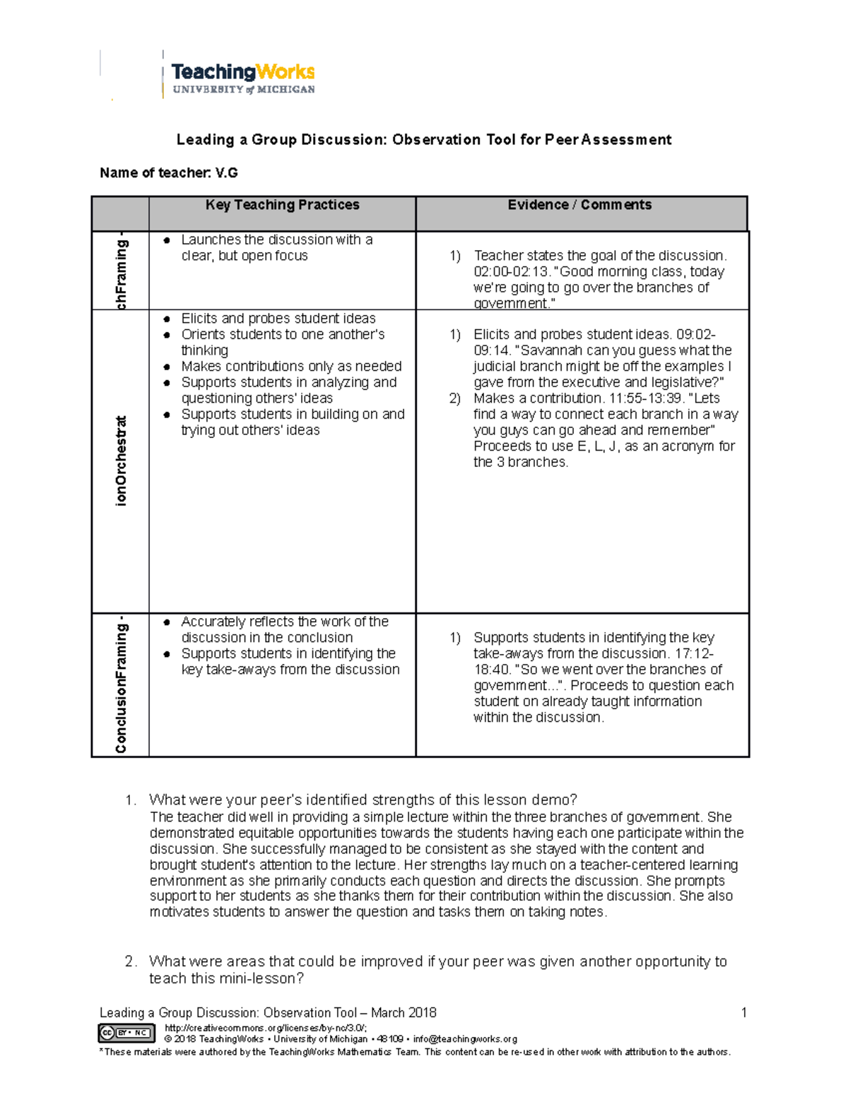 MRS Peer Observation Tool: Leading Group Discussions Assessment - Studocu