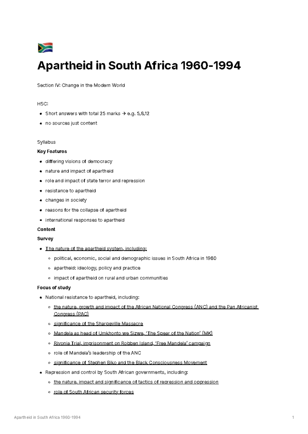 HSC: Apartheid in South Africa - Key Changes and Impacts - Studocu