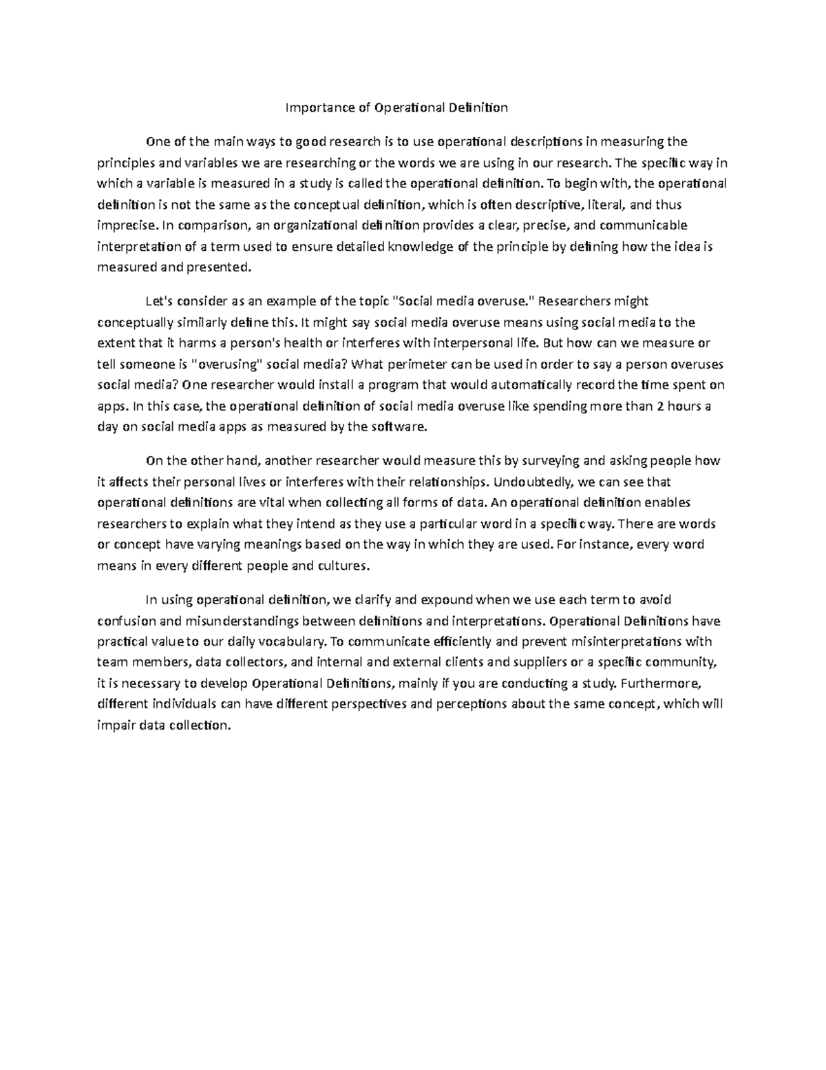 The Importance of Operational Definitions in Research Methods - Studocu