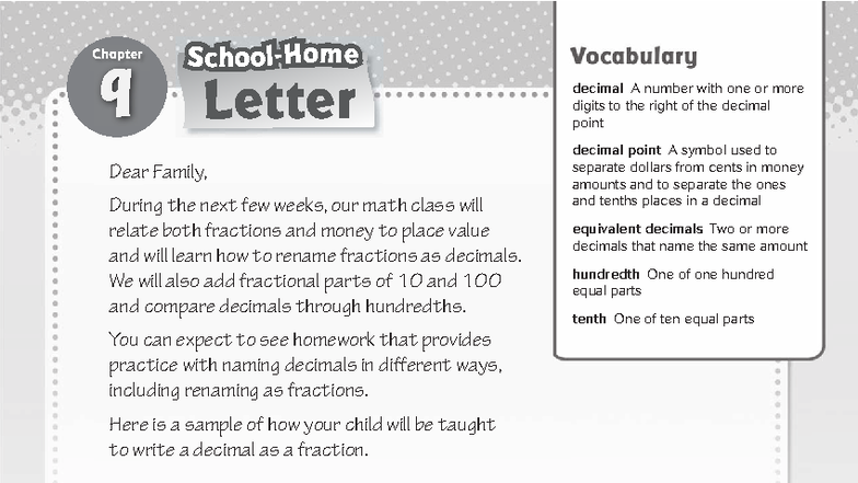 Math Chapter 9 Practice Pages: Decimals and Fractions (MACC.4.NF.3.5 ...