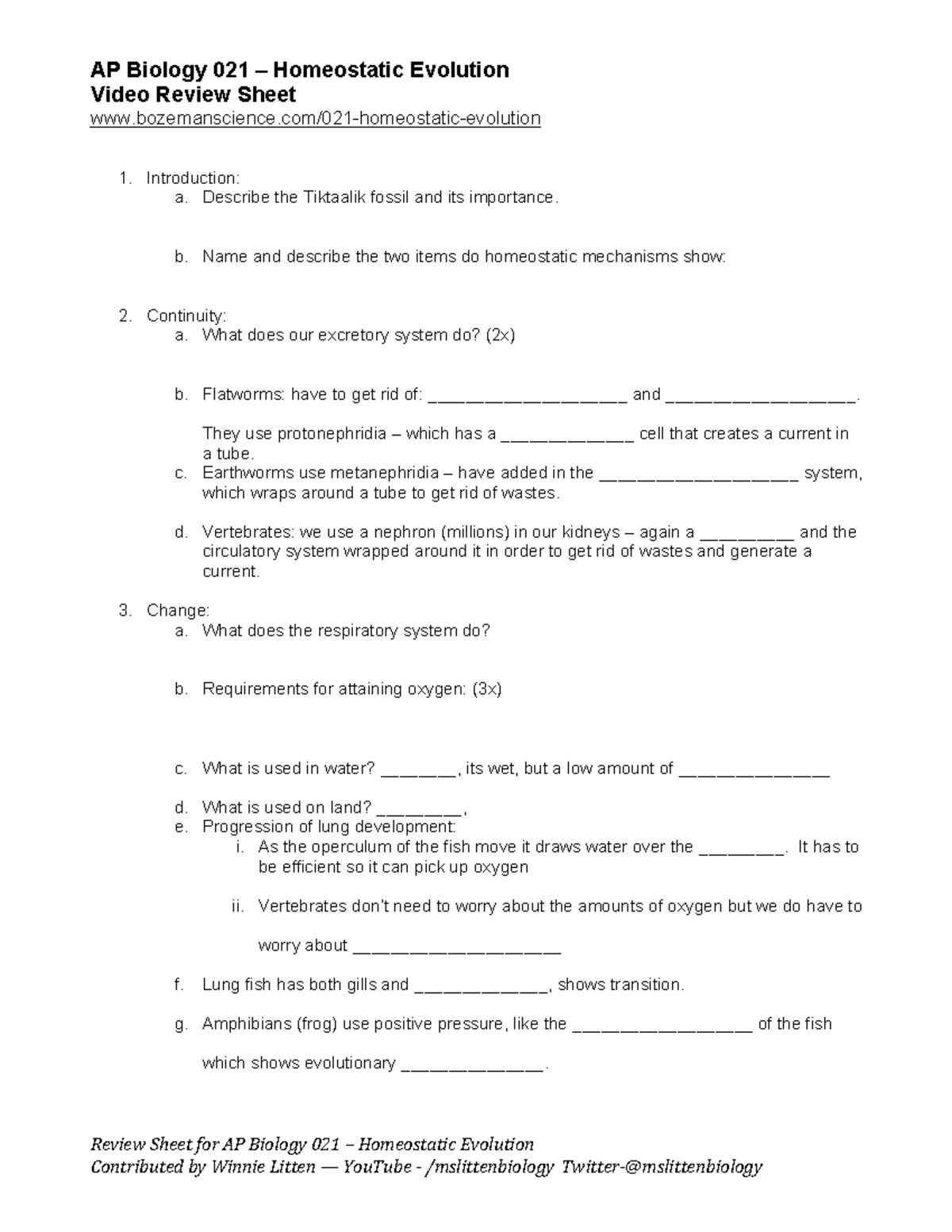 AP Biology 021 homeostatic evolution video review sheet - Studocu