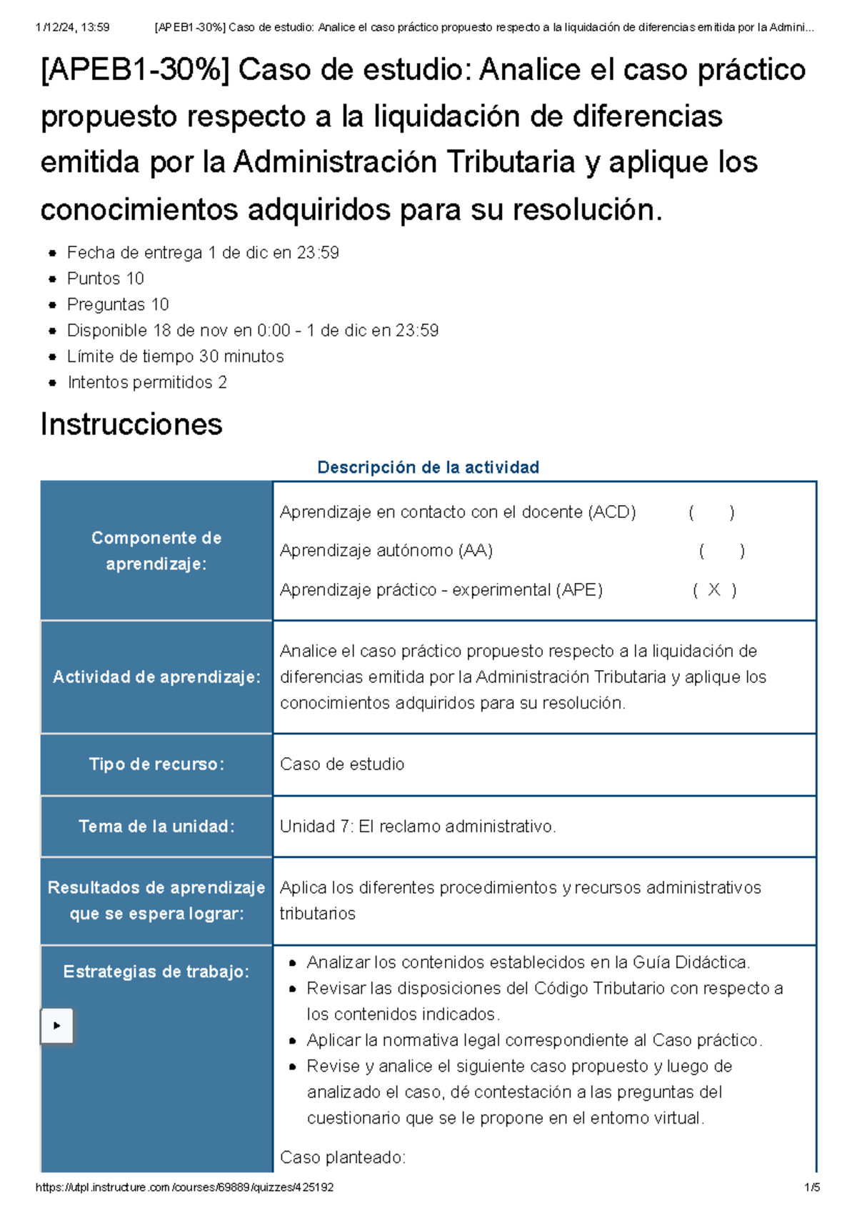 [APEB1-30%] Caso de Estudio: Análisis de Liquidaciones Tributarias - Studocu