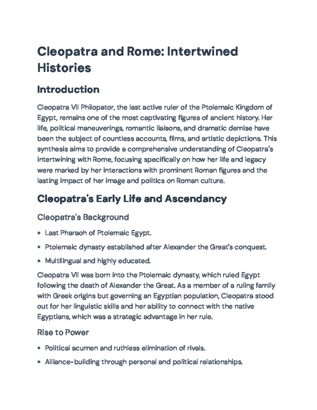Cleopatra and Rome: Political Dynamics and Cultural Legacy Analysis ...