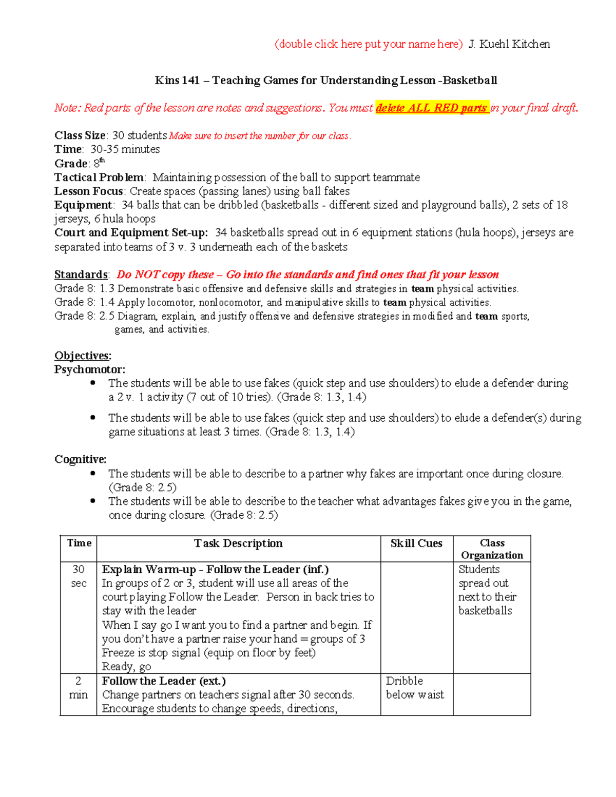 Teaching Games for Understanding (TGfU) Lesson Plan: Basketball Skills ...