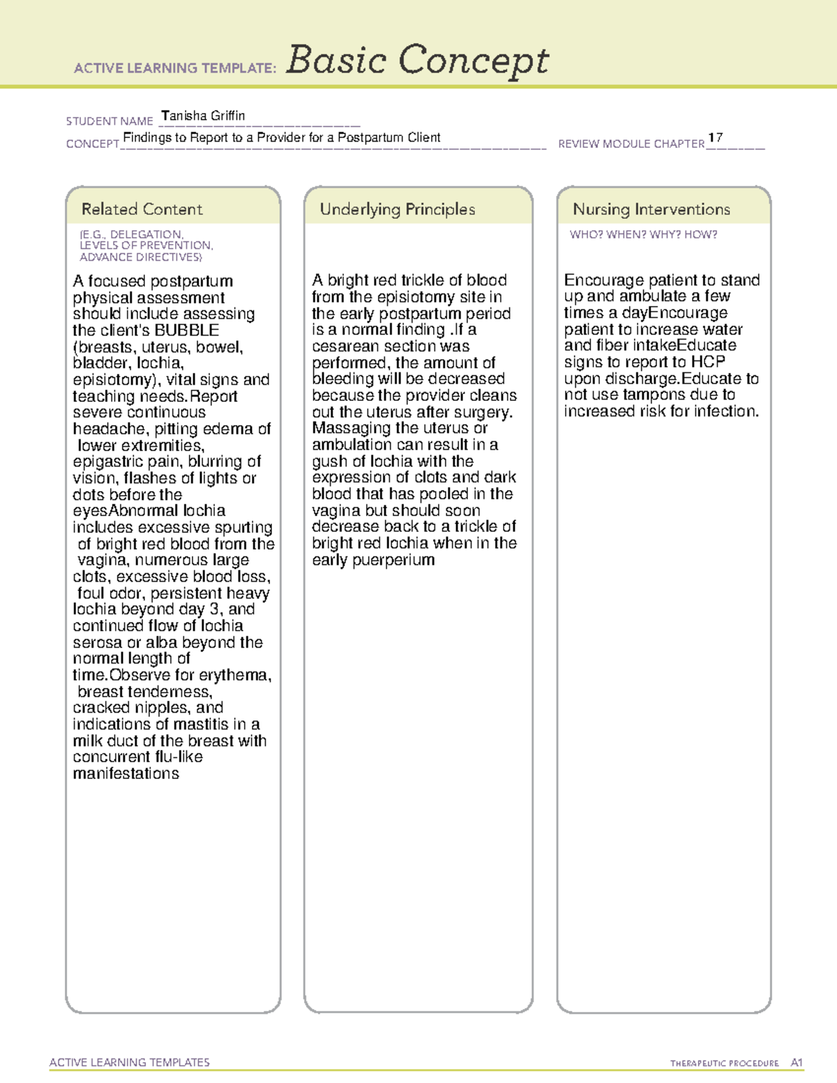 ACTIVE LEARNING TEMPLATE: Postpartum Assessment & Nursing Interventions ...