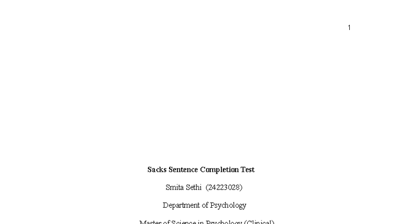 SSCT Analysis: Sacks Sentence Completion Test Insights (MPS 351) - Studocu