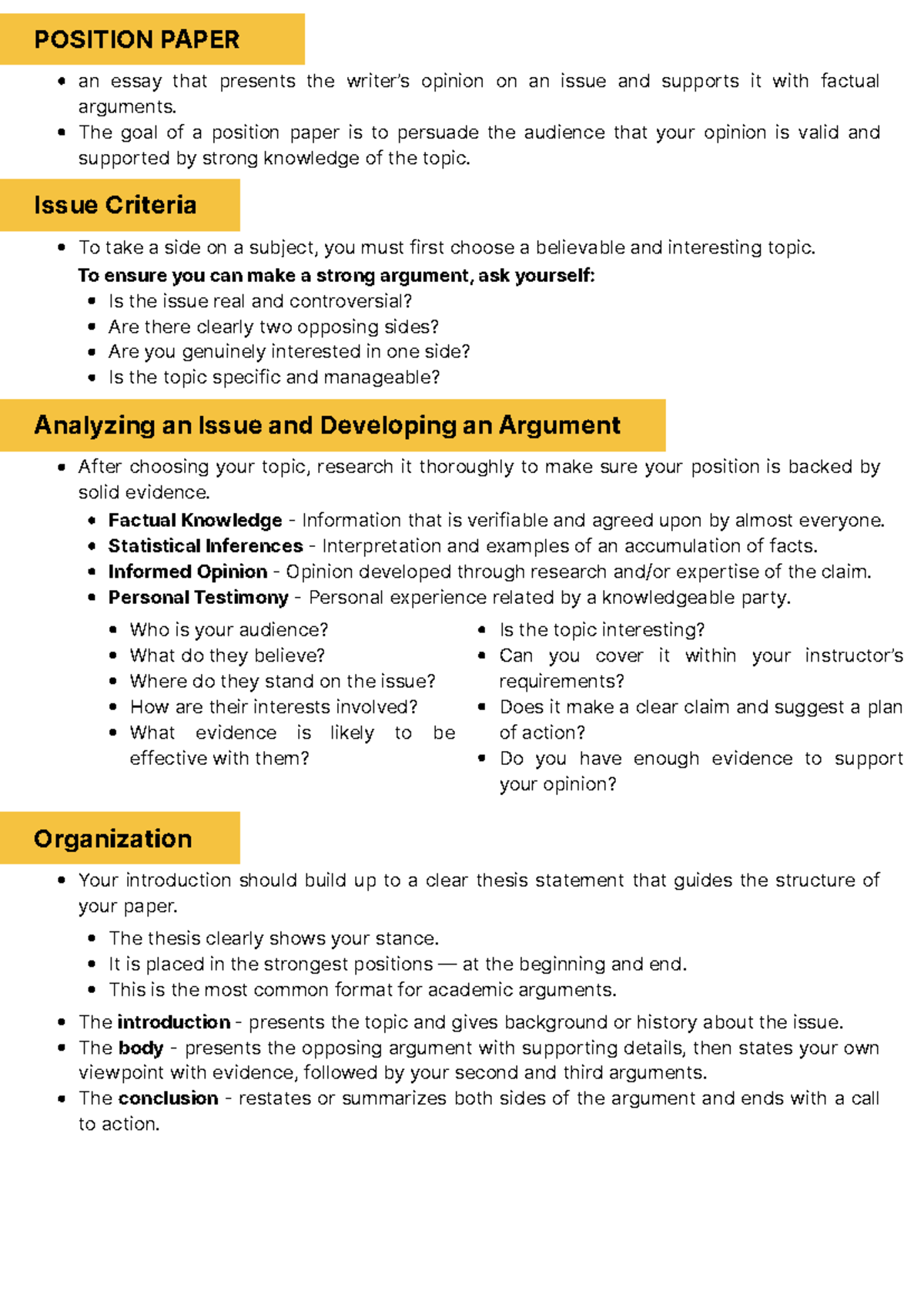 EAPP 2 - Position Paper Writing Guide for Senior High School - Studocu