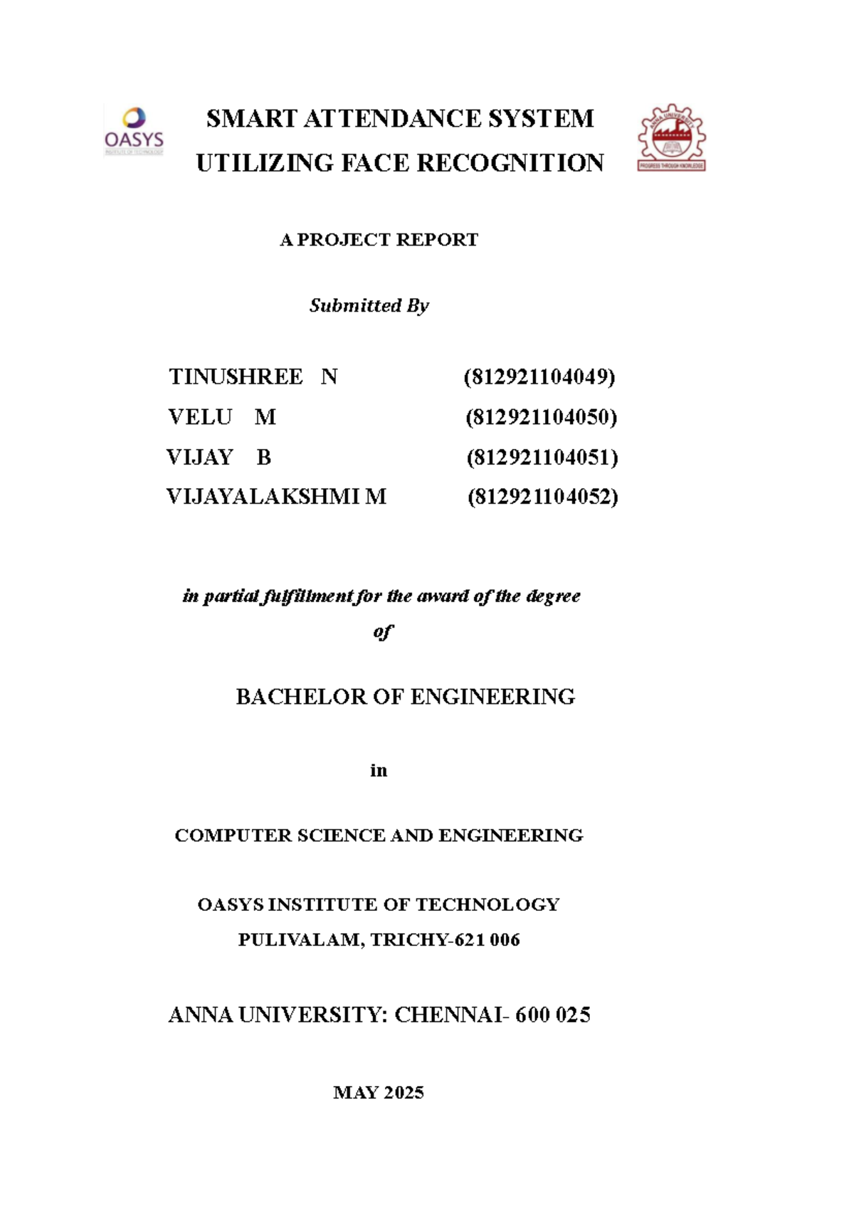CS101: Smart Attendance System Using Face Recognition - Project Report ...