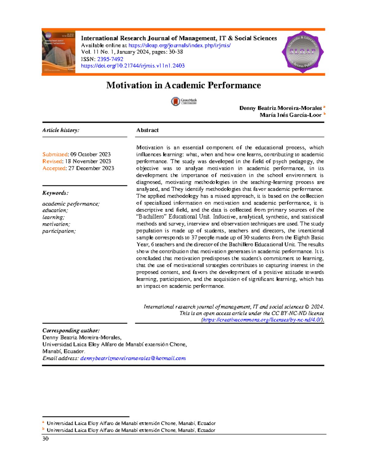 Motivation in Academic Performance: Insights from IRJMIS 11(1) 2024 ...