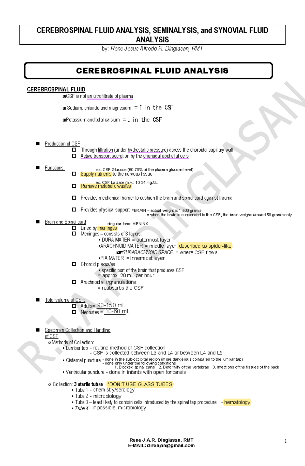 AUBF-CSF-Seminalysis: Comprehensive Analysis of Body Fluids - Studocu