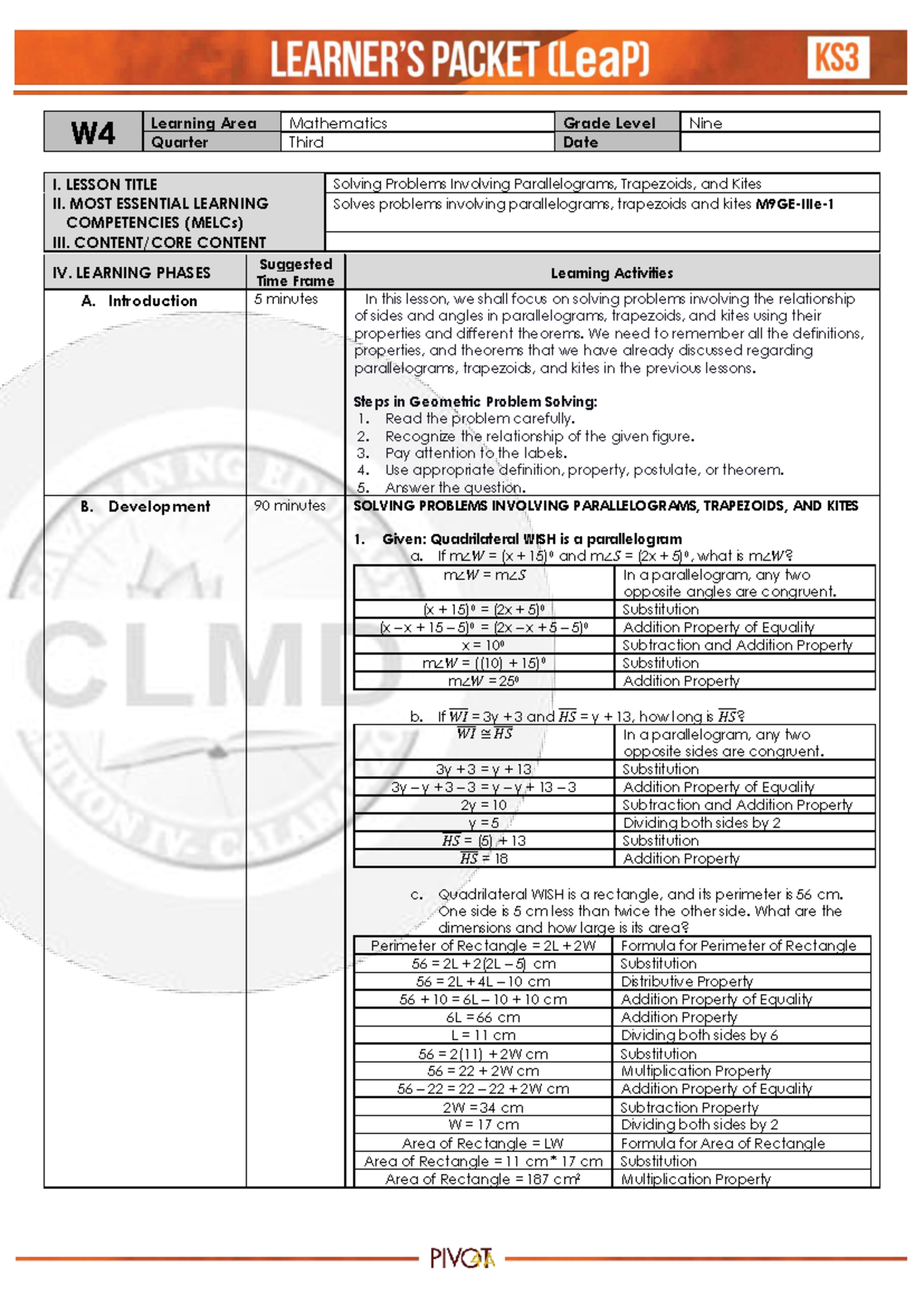 Lea P Math G9 Q3 Week 4 Lesson: Parallelograms, Trapezoids & Kites ...