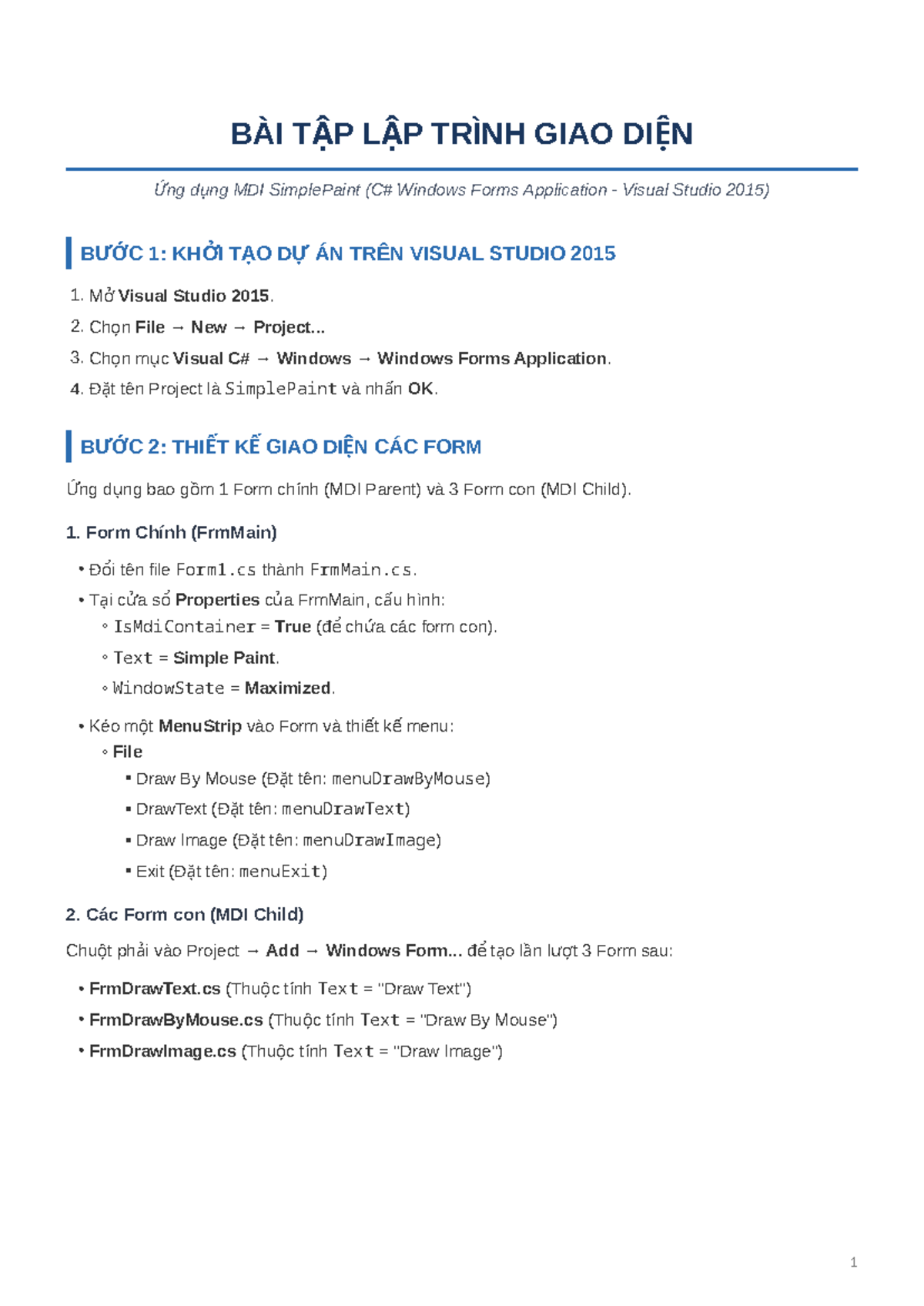 Hướng Dẫn Bài Tập Lập Trình Giao Diện MDI (C# - Visual Studio 2015 ...