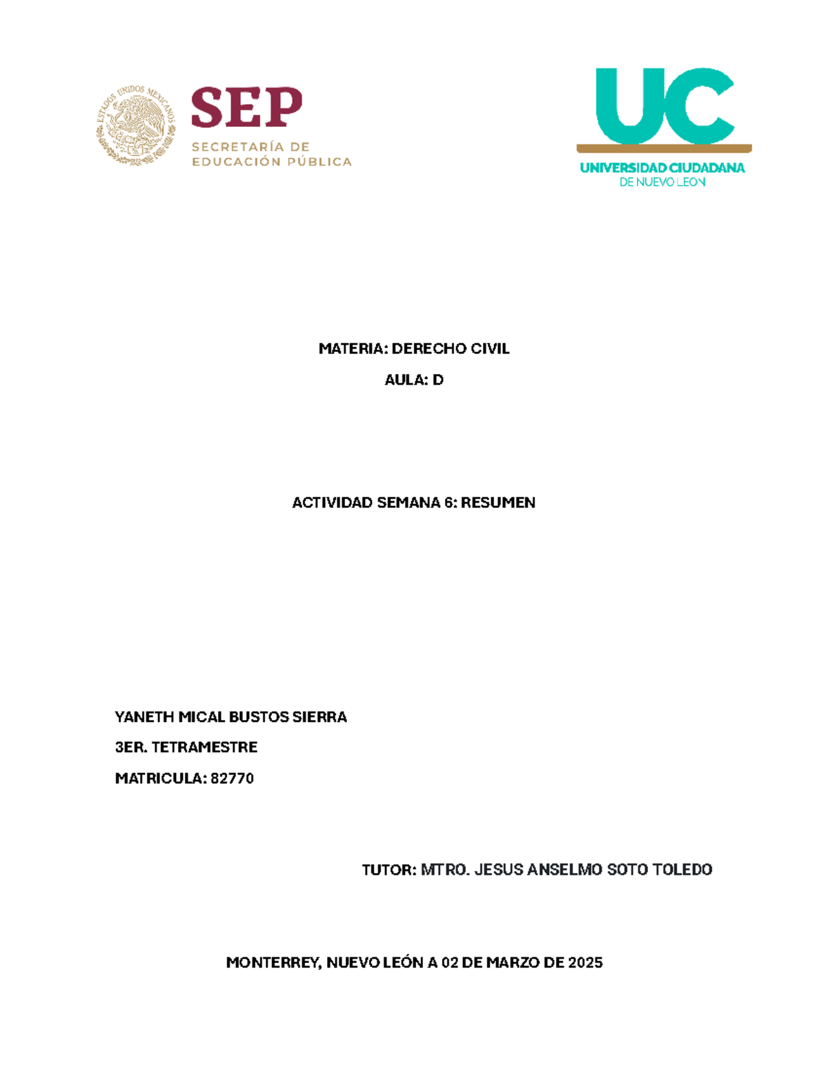 Resumen de Act. 6 - Usufructo, Uso y Habitación en Derecho Civil - Studocu