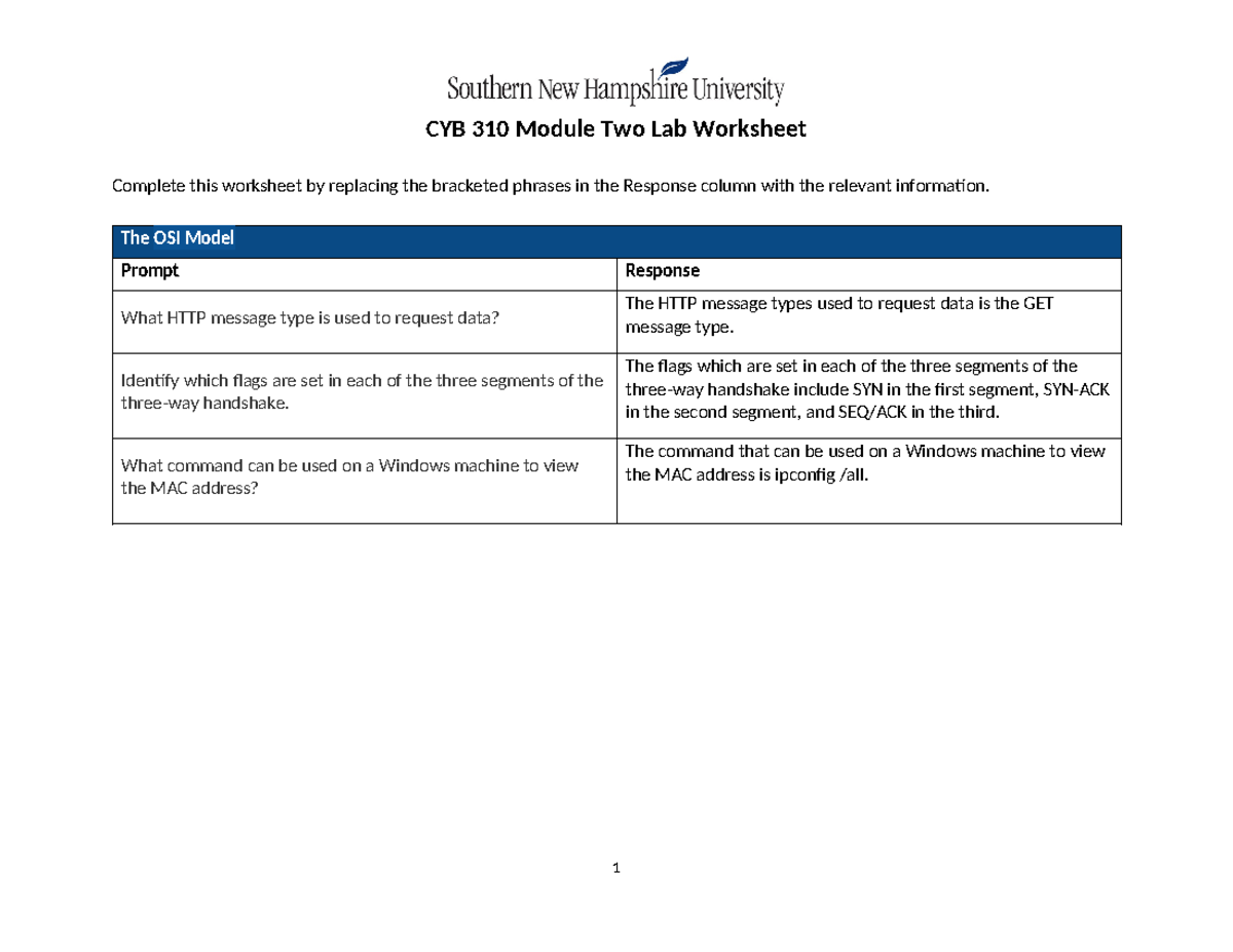 CYB 310 Mod Two Lab Worksheet - CYB 310 Module Two Lab Worksheet ...